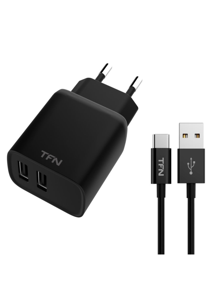 Сетевое зарядное устройство TFN Rapid+, 2 USB, 2,4 A, (TFN-WCRPD12W2U03) black