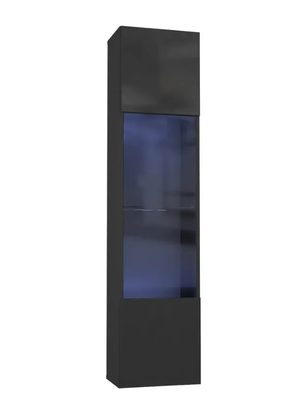 Шкаф навесной со стеклом НК-Мебель POINT ТИП-42 Черный глянец 40х29х170 см
