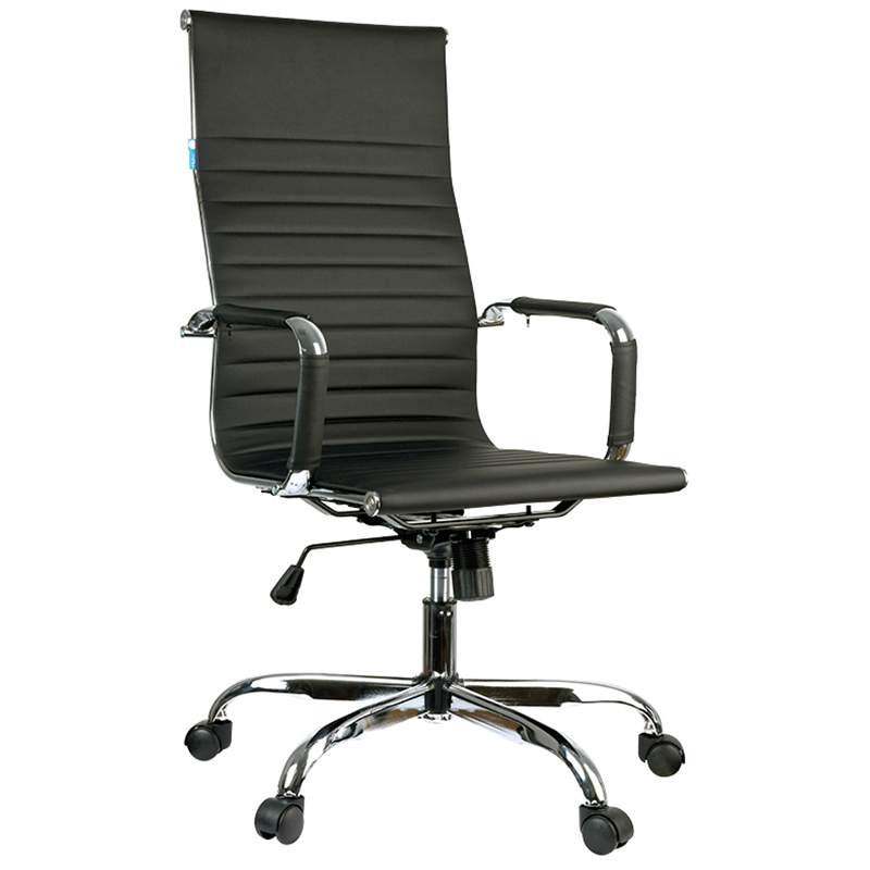 Кресло руководителя Helmi HL-E17 "Slim", экокожа черная, хром (арт. 274832)