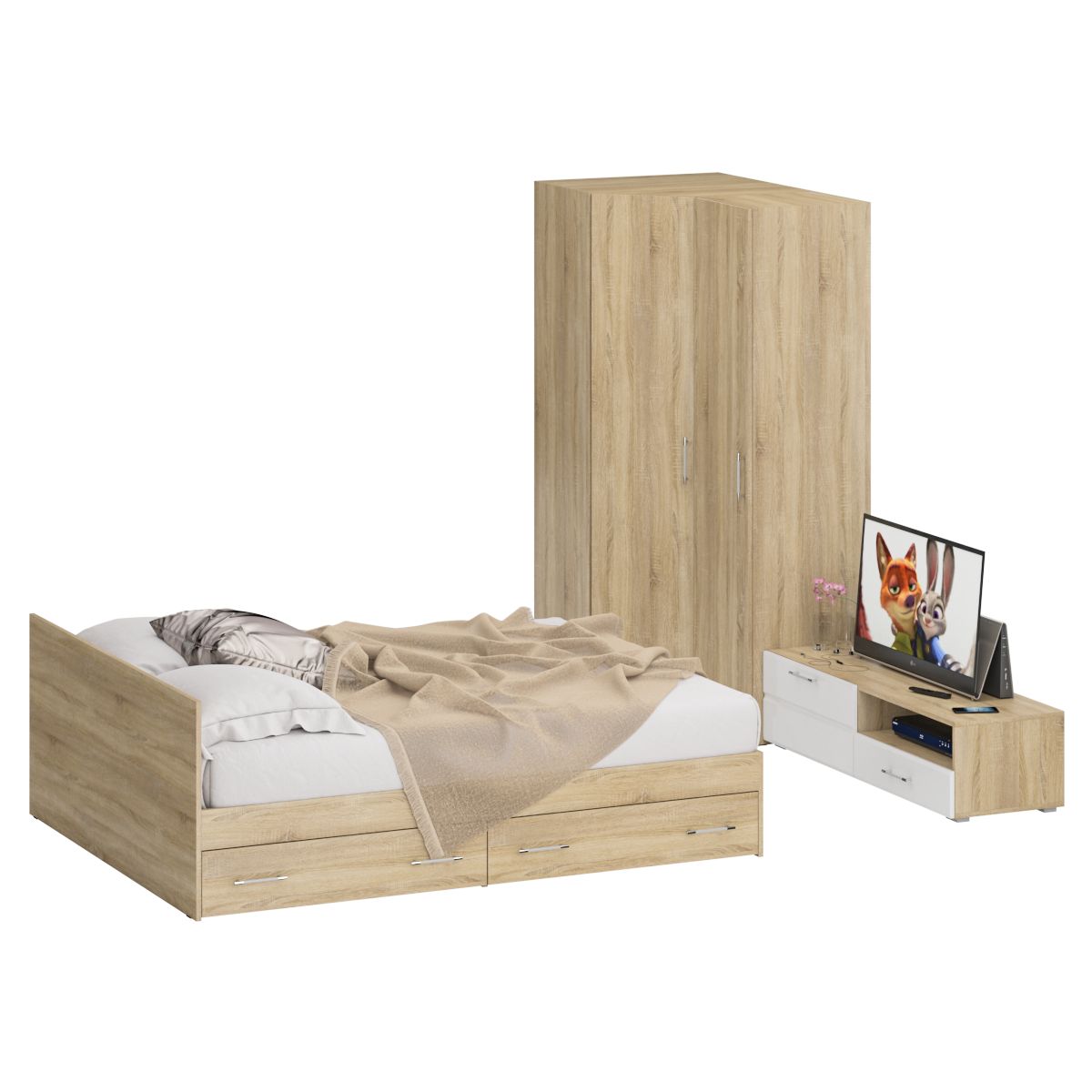 Мебель для спальни СВК Стандарт № 4 1600Я дуб сонома/белый глянец