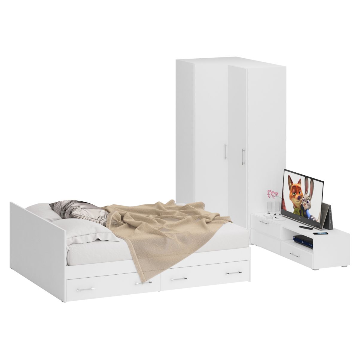 Мебель для спальни СВК Стандарт № 4 1600Я белый/белый глянец