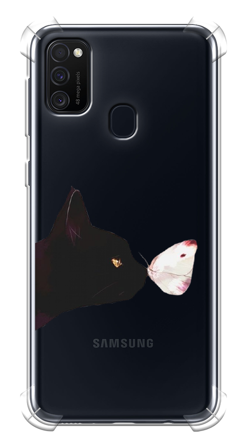 Чехол Awog на Samsung Galaxy M30s/M21 "Черный кот и бабочка"