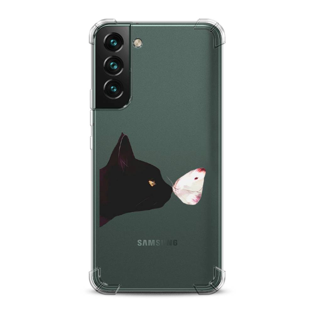 Чехол Awog на Samsung Galaxy S22 / Самсунг S22 "Черный кот и бабочка"