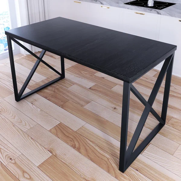 Стол кухонный Solarius Loft с крестообразными ножками 120x60х75 черный оникс, черные ножки
