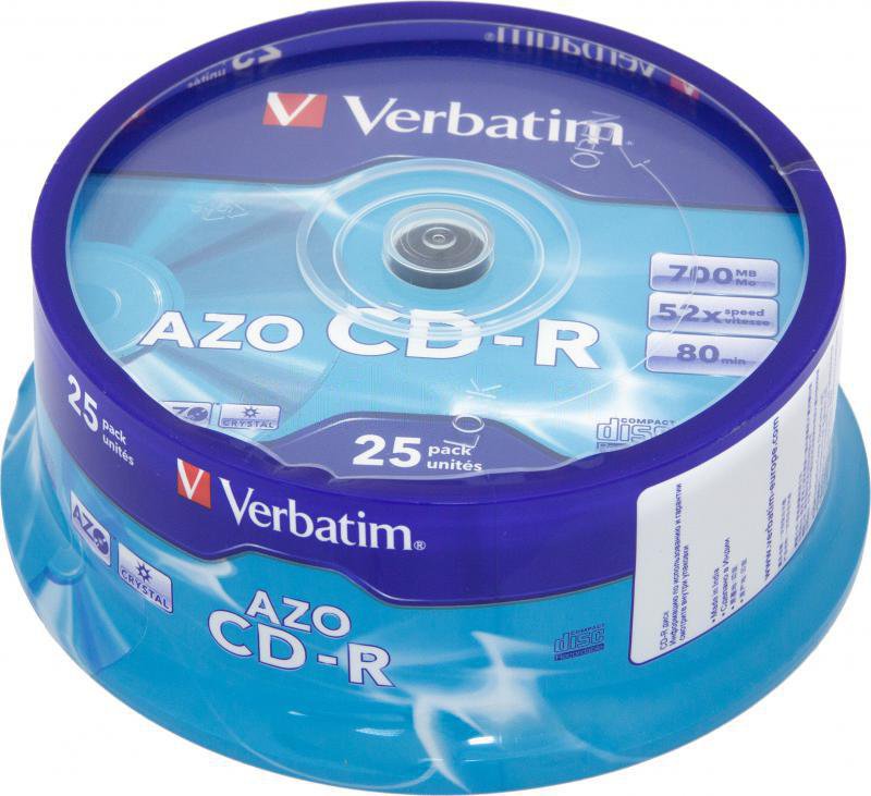 Verbatim Диски CD-R 700Mb 52x CakeBox 25шт Crystal Azo Verbatim 43352
