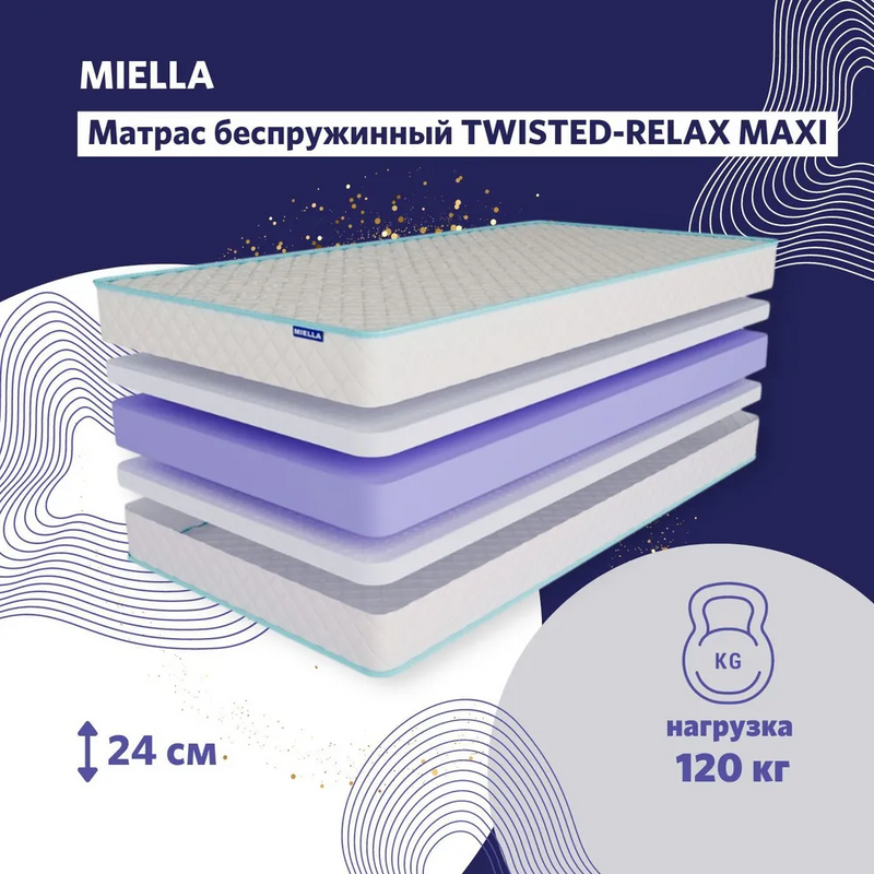 Матрас для кровати 200х195 MIELLA Twisted-Relax Maxi анатомический, беспружинный