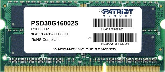 Оперативная память Patriot 8Gb DDR-III 1600MHz SO-DIMM (PSD38G16002S)