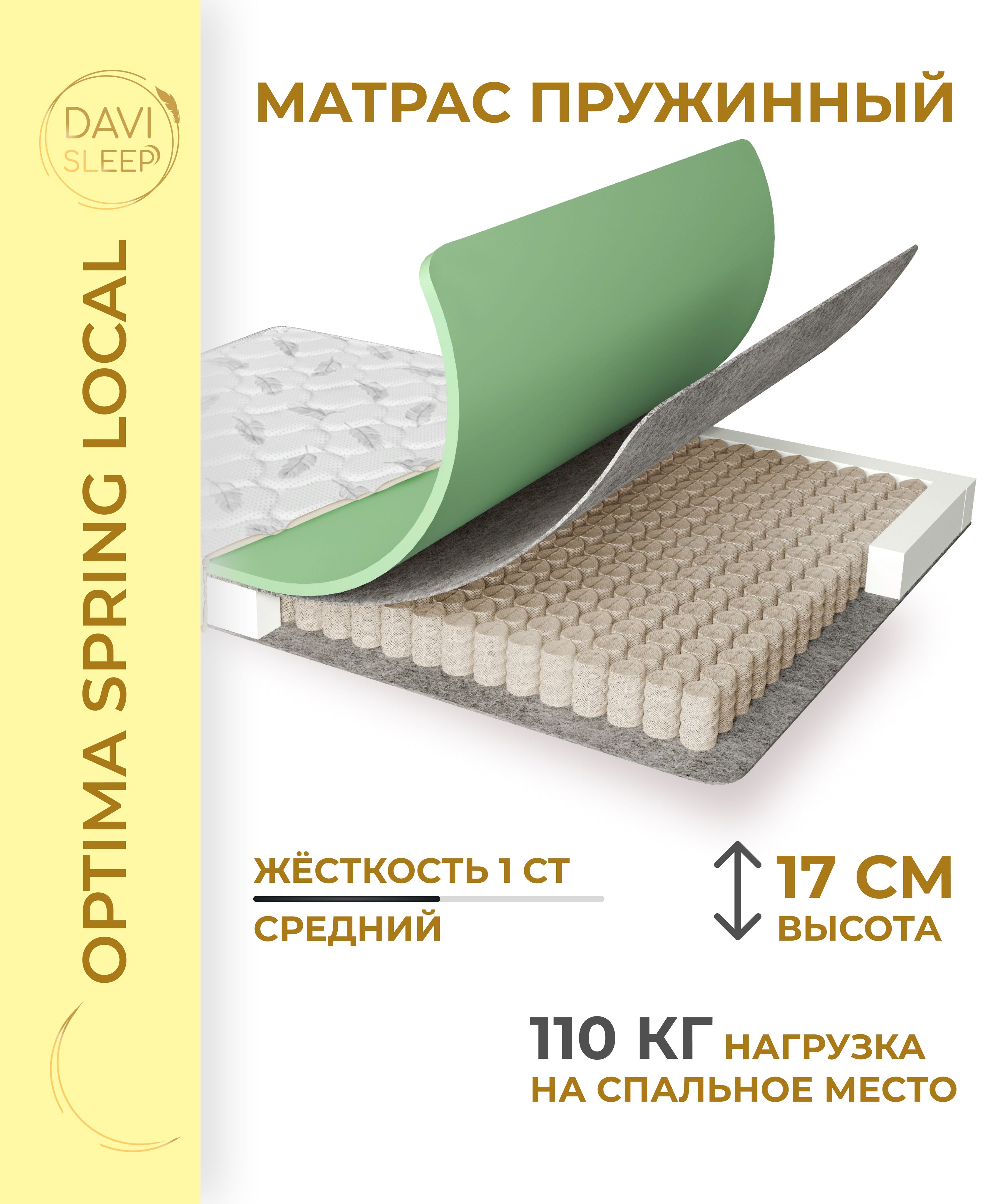 Матрас пружинный DAVI SLEEP Optima SpringLocal 155х180 анатомический