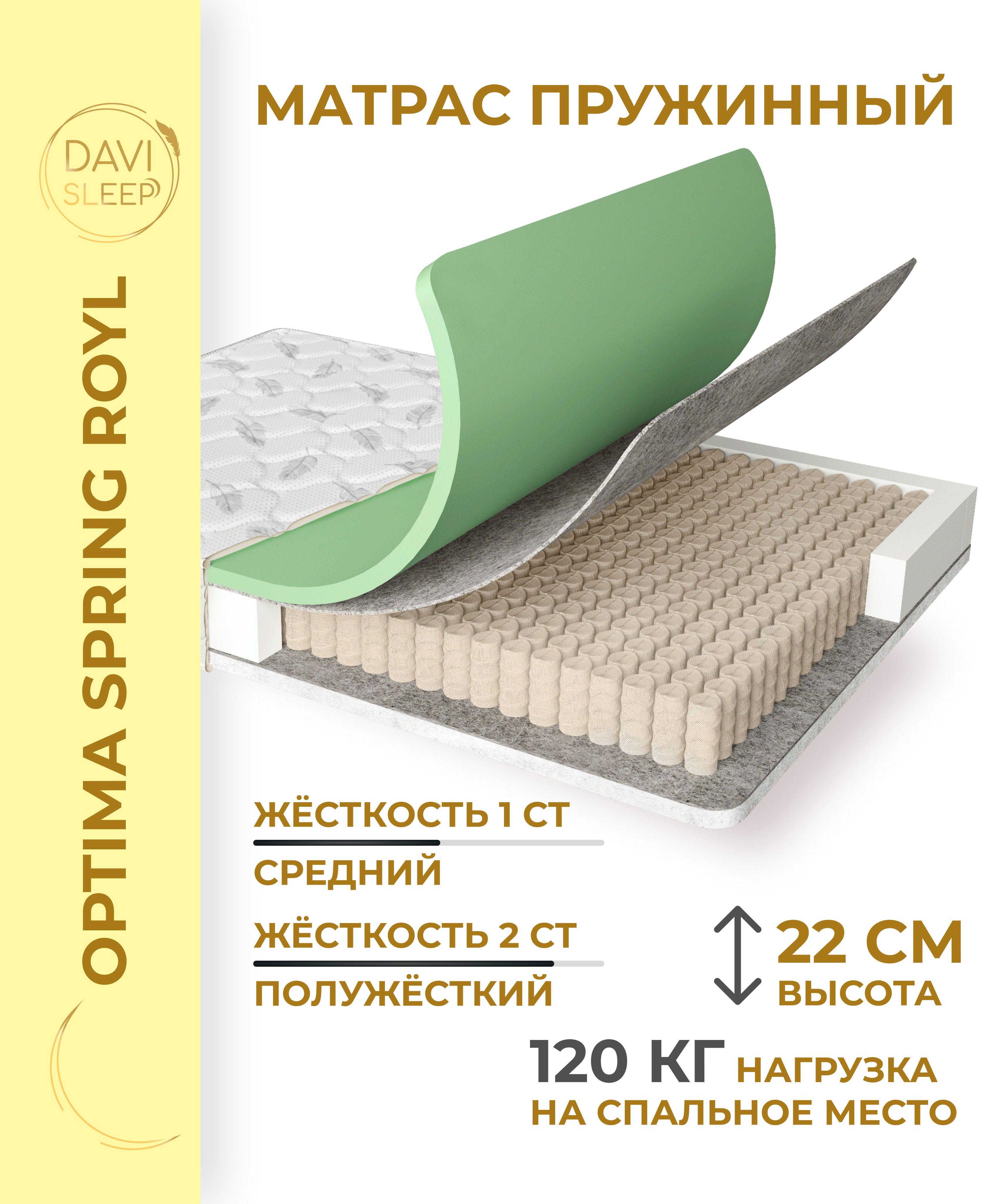 Матрас пружинный DAVI SLEEP Optima SpringRoyl 170х185 анатомический