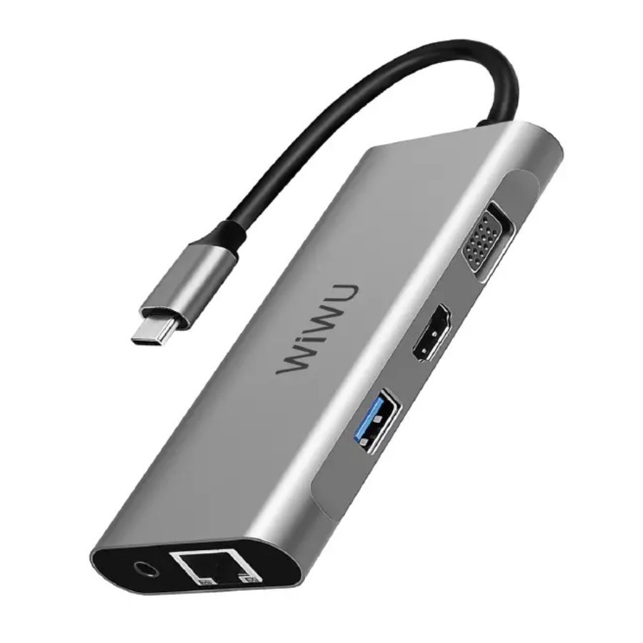 Хаб WiWU Alpha A11312H Type-C to 3 x USB + 2 x HDMI + VGA + RJ45 + AUX 3.5 + Cardreader 10