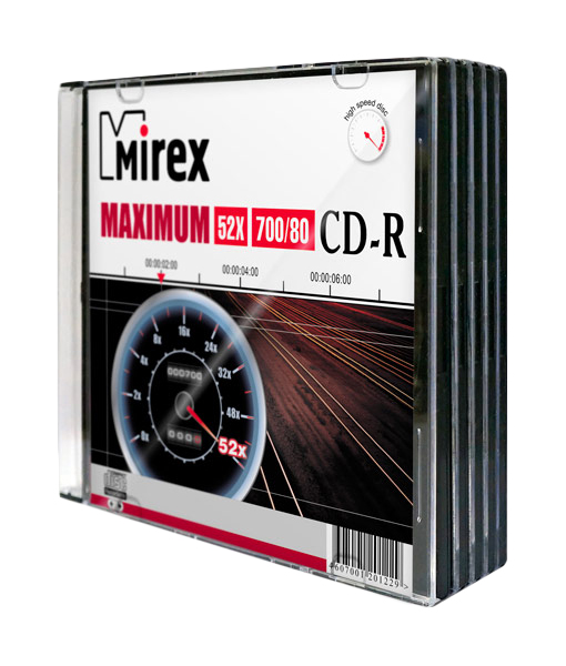 Диск для записи Mirex Maximum CD-R, 700Mb, 52x, Slim Case, 5 шт (201243)