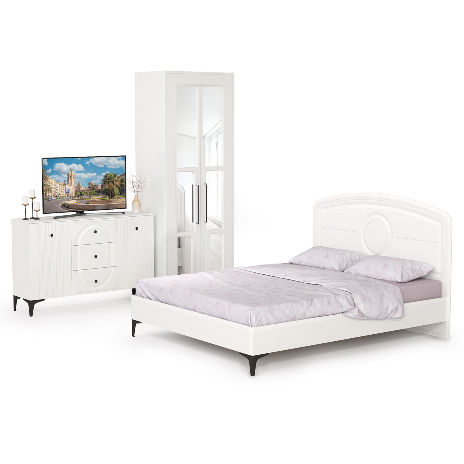 Белая мебель для спальни Mobi Валенсия № 17 белый шагрень, сп.м. 1600х2000 мм