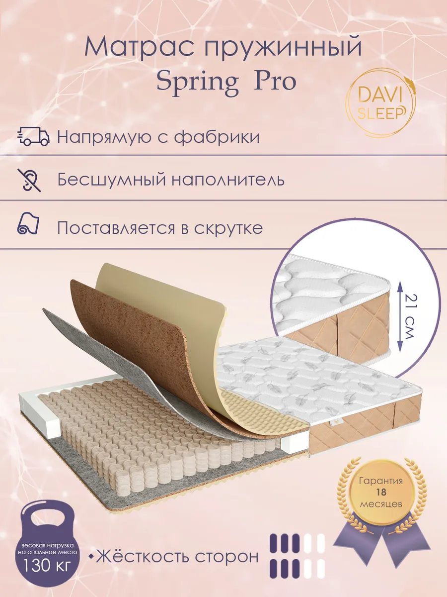 Матрас 155х200 пружинный, DAVI SLEEP Spring Pro, ортопедический на кровать 200х155