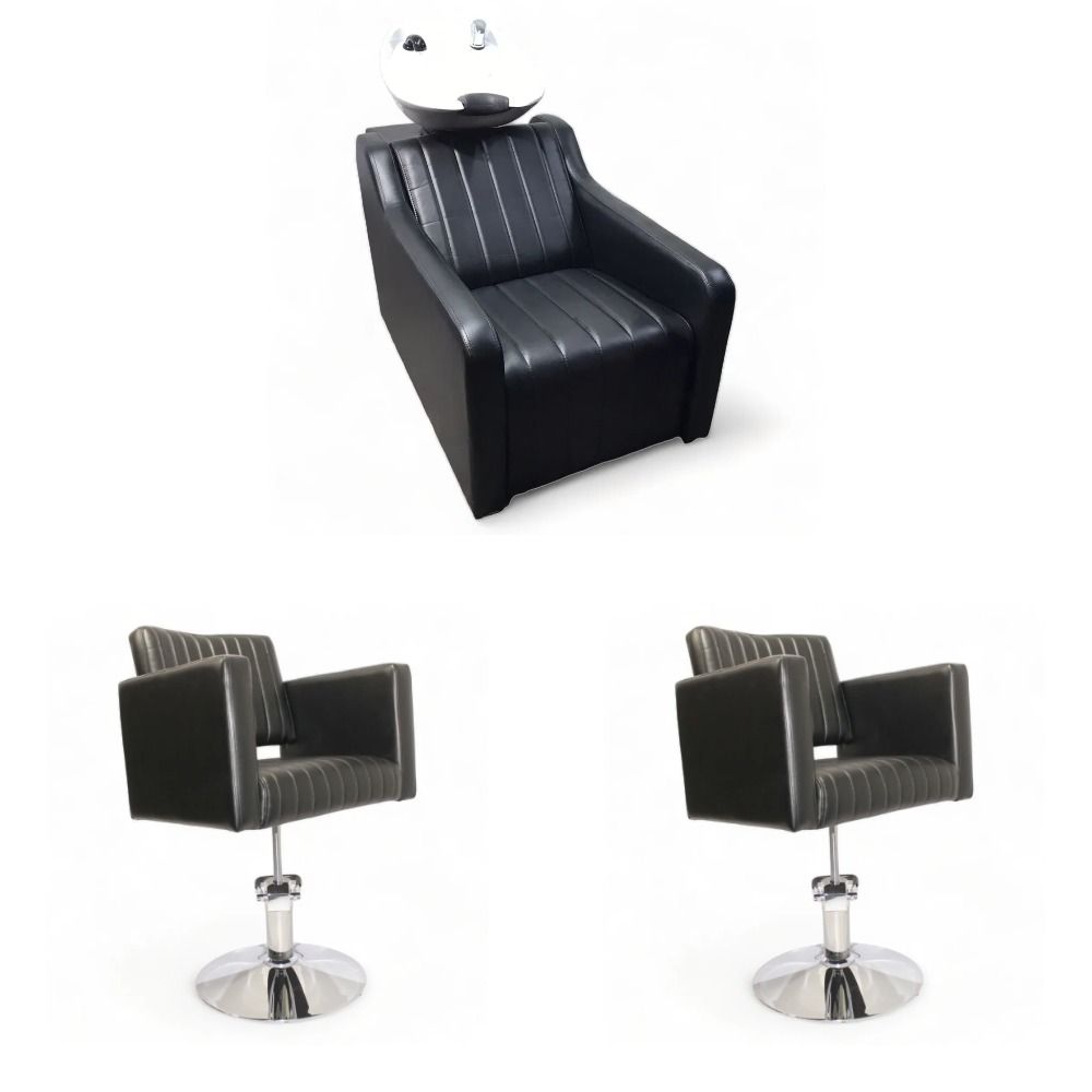 Парикмахерское кресло Фьюжн, 2 кресла, 1 мойка глубокая черная раковина