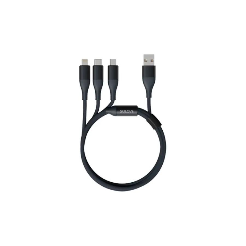 Кабель SOLOVE DW2 Lightning - Type-C - Micro USB, 1.2 м, темно-серый