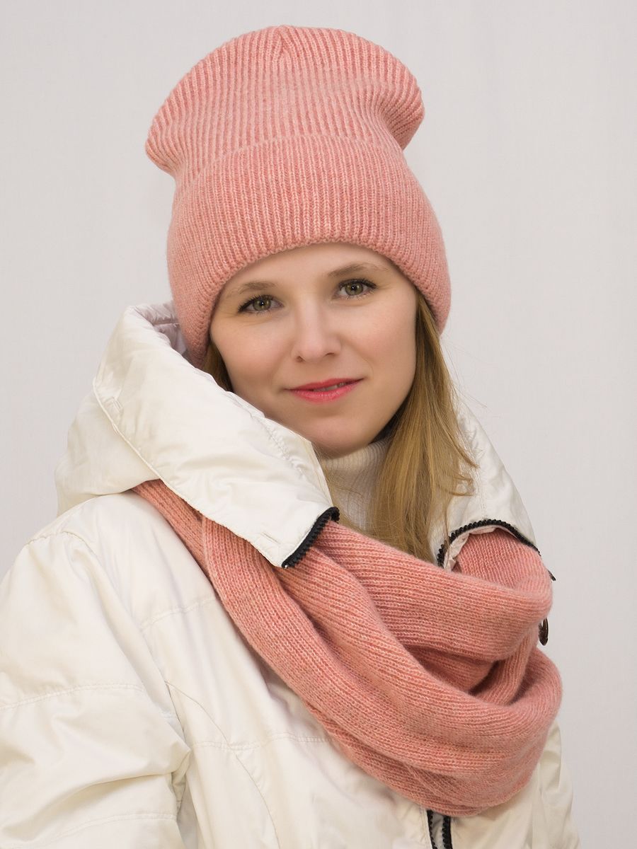 Компелкт (шапка+шарф) комплект женский LanaCaps 22819952 абрикосовый р.56-58