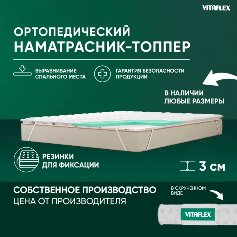 Наматрасник-топпер ортопедический Vitaflex Soft Tricot 2x4Sk беспружинный 60x120 см