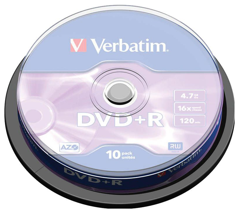 Диск DVD+R 4,7ГБ 16x Verbatim "43498", пласт,коробка, на шпинделе (10шт,/уп,)
