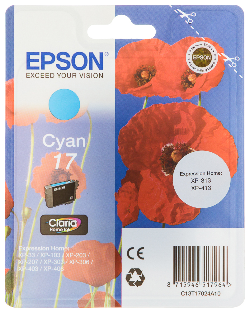 Картридж для струйного принтера Epson C13T17024A10, голубой, оригинал