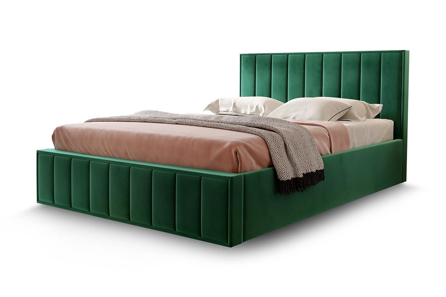 Кровать 160х200 с подъемным механизмом двуспальная Karla с мягким изголовьем, зеленый
