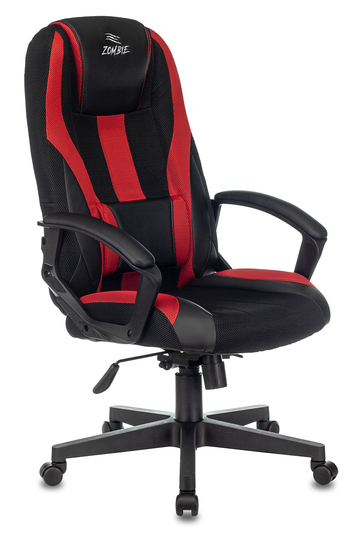 Кресло игровое, Бюрократ, Zombie 9, черный-красный, текстиль/эко.кожа