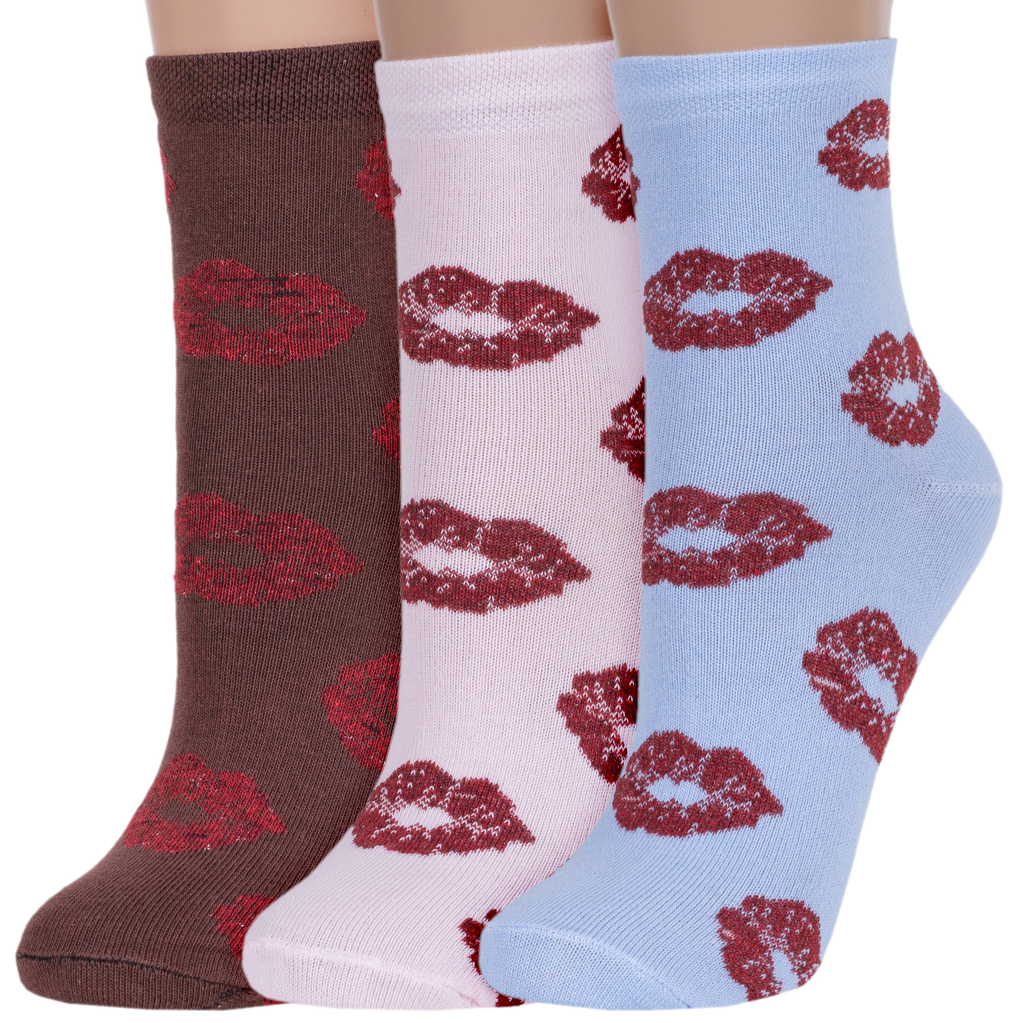 Комплект носков женских Альтаир 3-С212 голубых; коричневых; розовых; красных 23