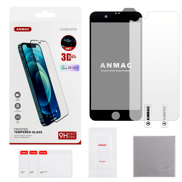 Защитное стекло ANMAC для iPhone SE(2020) + пленка назад 3D матовый с сеточкой