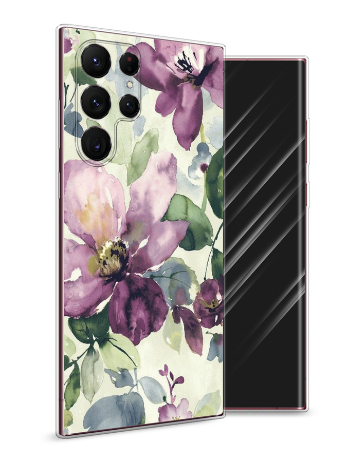Чехол Awog на Samsung Galaxy S22 Ultra / Самсунг S22 Ultra "Сиреневые цветы-акварель"