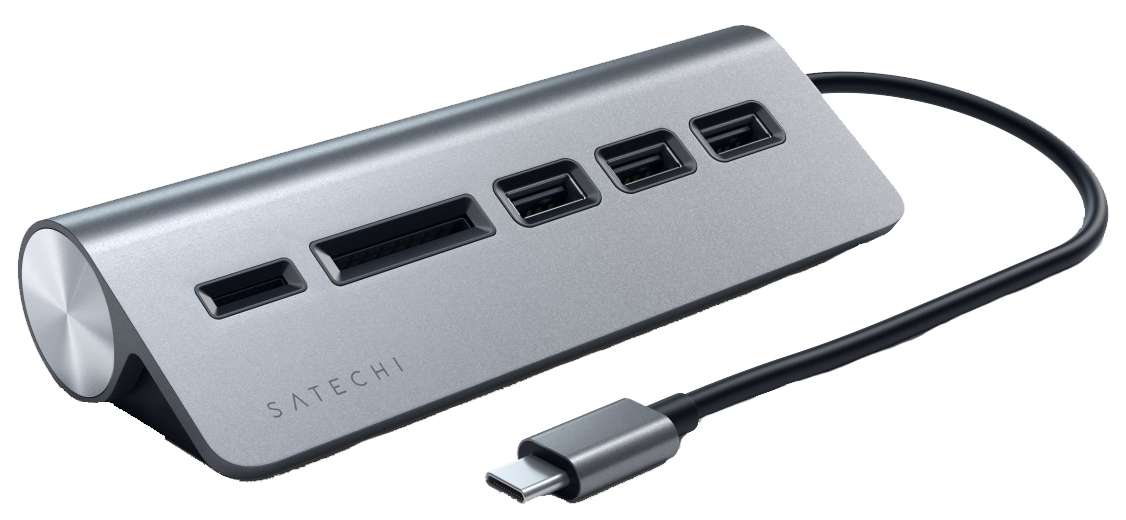 Разветвитель для компьютера Satechi TYPE-C Aluminum USB Hub & Card Reader ST-TCHCRM