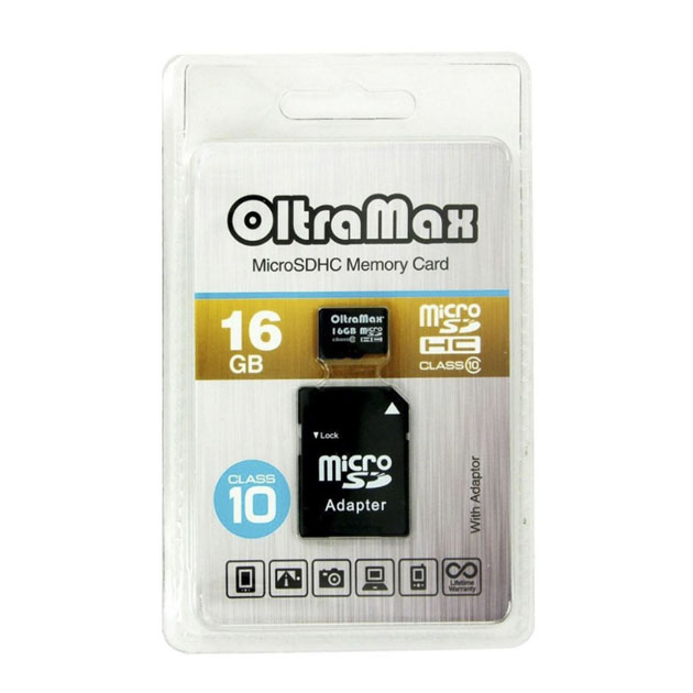 Карта памяти Oltramax MicroSD 16GB Class 10 + SD адаптер