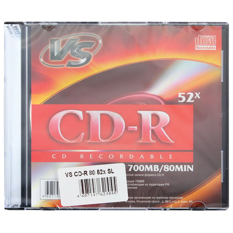 Диск CD-R VS, 700 Mb, 52x, Slim Case, VSCDRSL01 (арт. 511544)