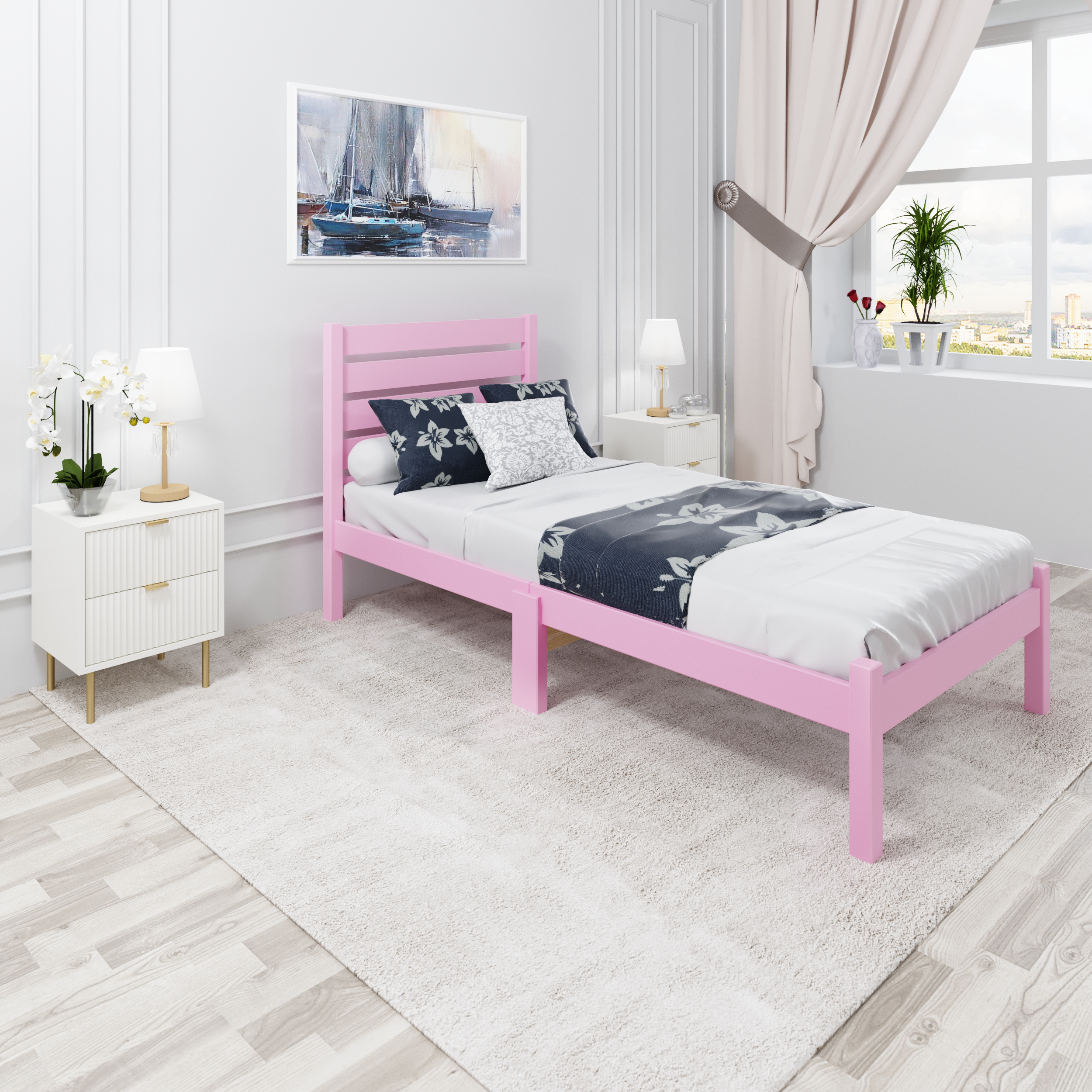 Кровать Solarius Компакт Классика высокая спинка реечное основание 70х190, цвет розовый