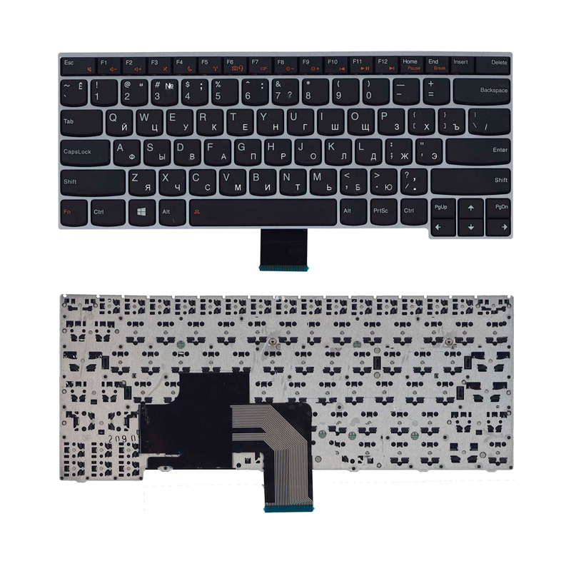 Клавиатура для ноутбука Lenovo V490 V490U V490UA черная с серебристой рамкой