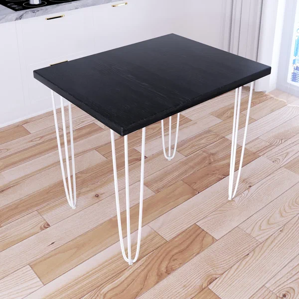 Стол кухонный Solarius Loft металл-дерево 100x80х75 цвет черного оникса с белыми ножками