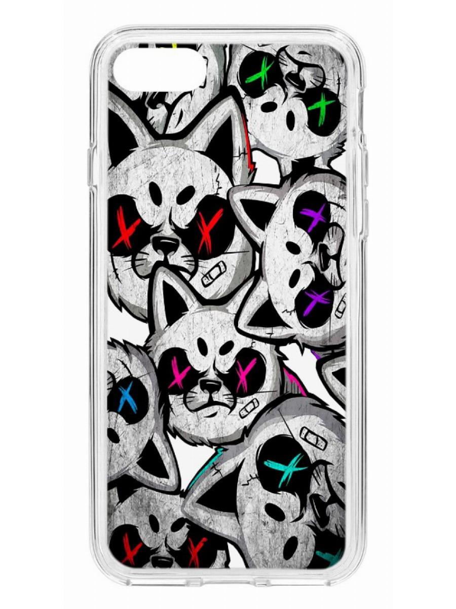 Противоударный чехол для iPhone 7 /8 /SE 2020 КRUЧЕ Print Angry Cats прозрачный с рисунком
