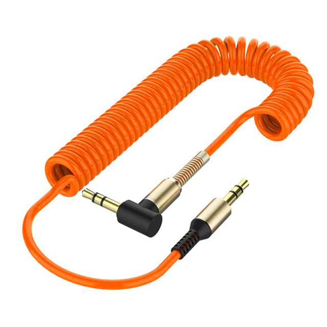 Аудио кабель спиральный 1,5 м, AUX джек 3,5 мм акустический / оранжевый