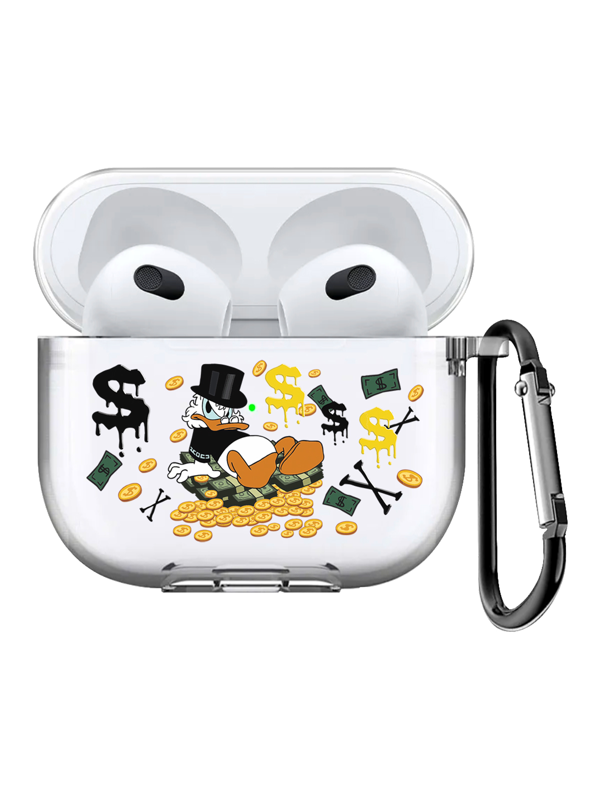 Чехол с карабином MustHaveCase для Apple AirPods 3 Богатенькая Утка прозрачный