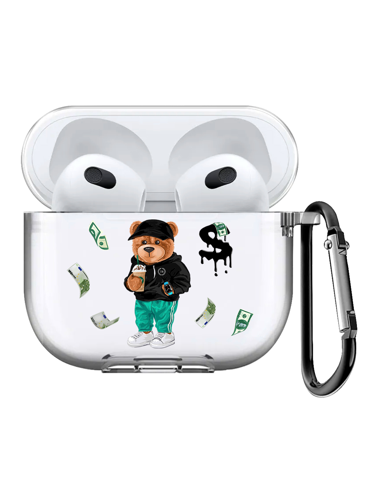 Чехол с карабином MustHaveCase для Apple AirPods 3 Мишка Тони прозрачный