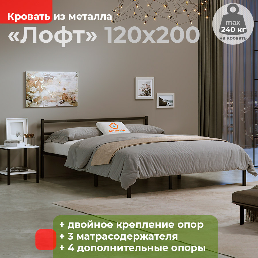 Кровать металлическая ДомаКлёво Лофт 120х200 черная