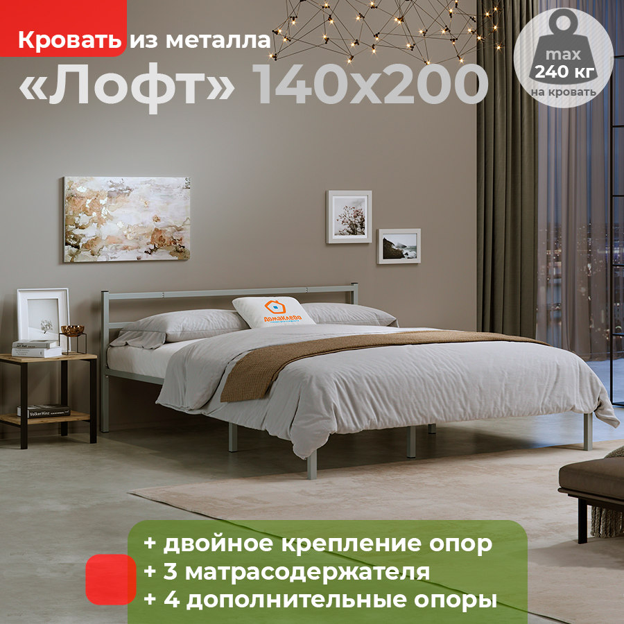 Кровать металлическая ДомаКлёво Лофт 140х200 серая