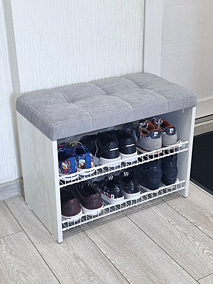 Обувница с сиденьем из велюра Puffsib, бетон/серый