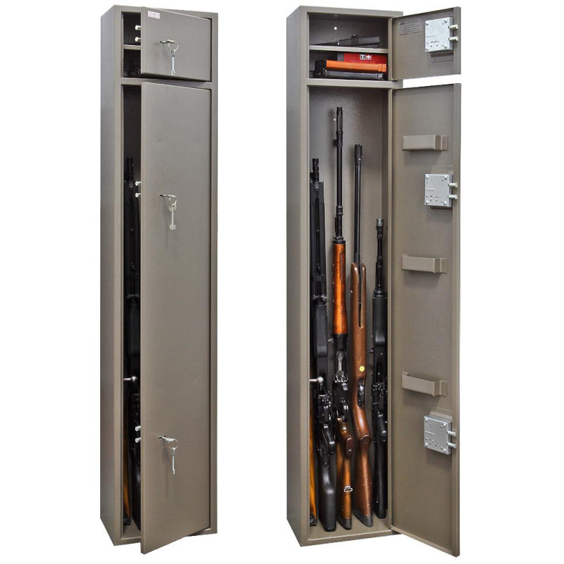 Оружейный сейф шкаф Контур Д-7 на 3 ружья. Высота ружья 1265мм. 30х20х150мм. Ключевой.