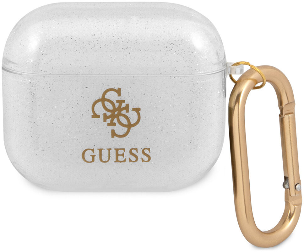 Чехол с карабином Guess TPU Transparent Glitter 4G для AirPods 3, Прозрачный