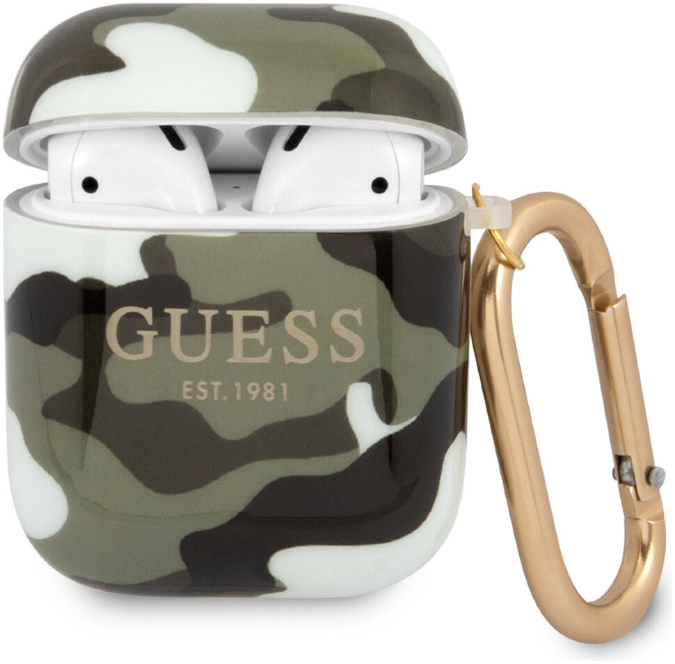 Чехол с карабином Guess TPU для AirPods 1/2 Зеленый камуфляж (GUA2UCAMA)