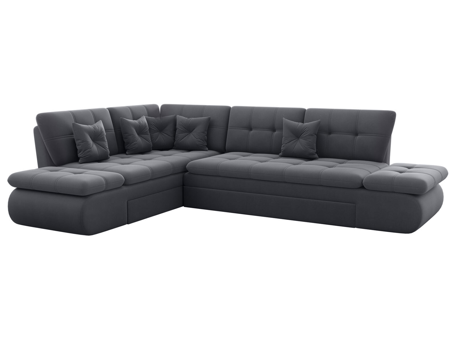 Угловой диван Первый Мебельный Степ Тайм с трещотками Темно-серый, велюр Слева