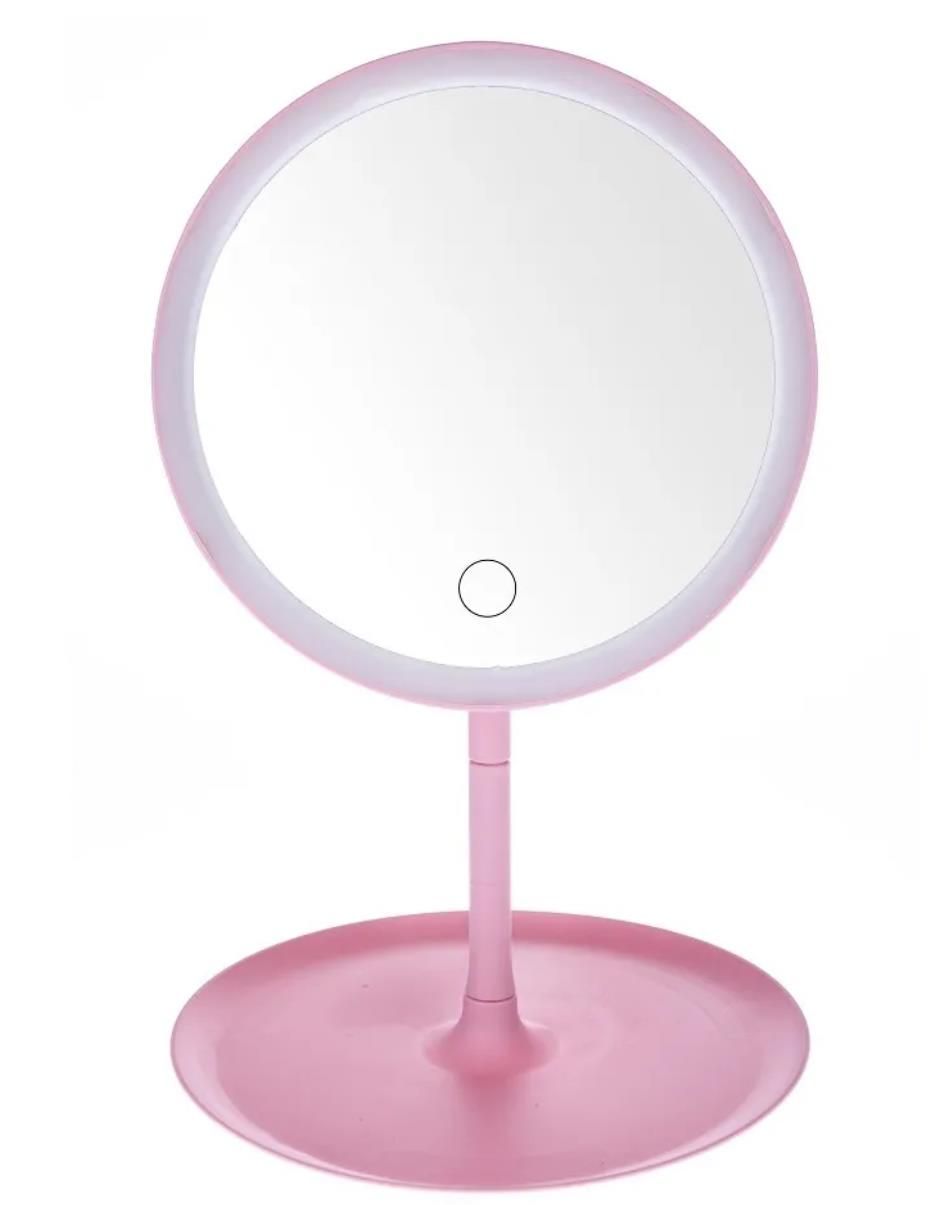 Зеркало косметическое с LED подсветкой Potato, розовое