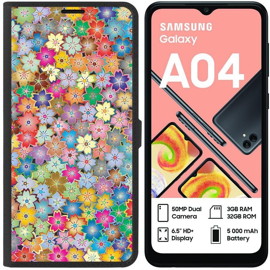 Чехол-книжка Eco для Samsung Galaxy A04 (A045) Цветочный паттерн 4 (черный)