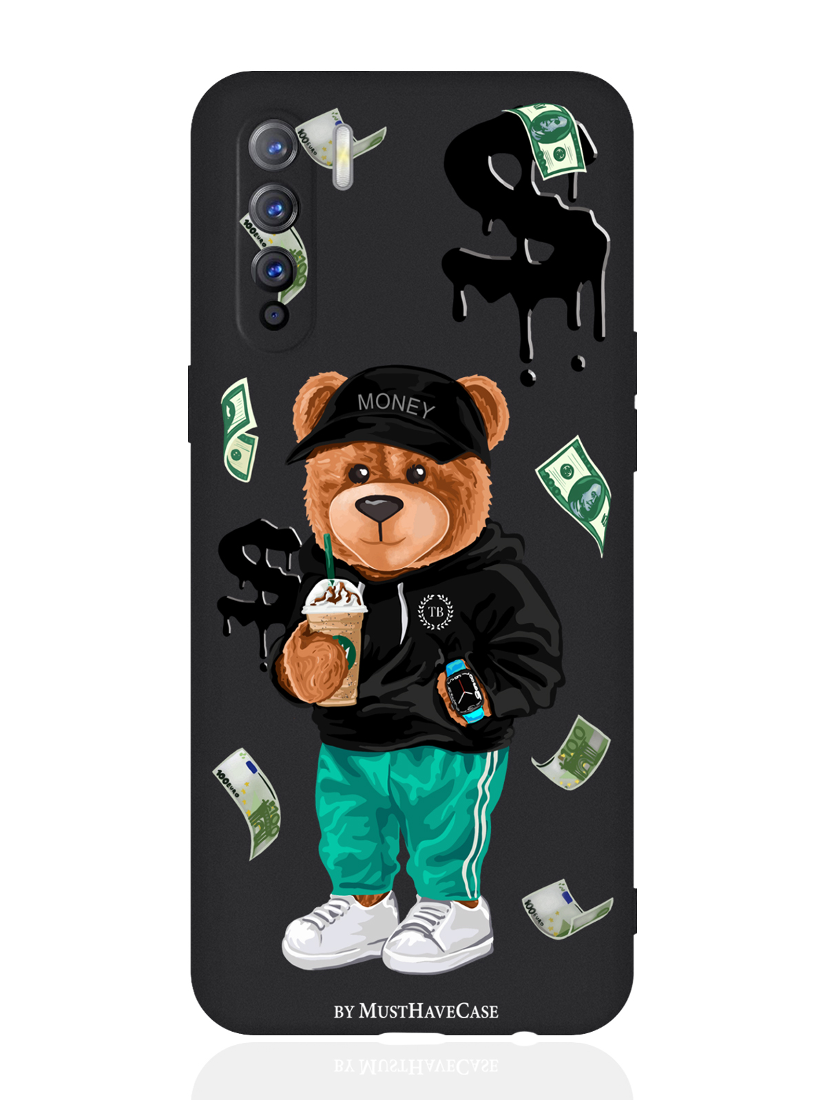 Чехол для смартфона Oppo A91/ Oppo Reno3 черный силиконовый Tony Bear/ Мишка Тони