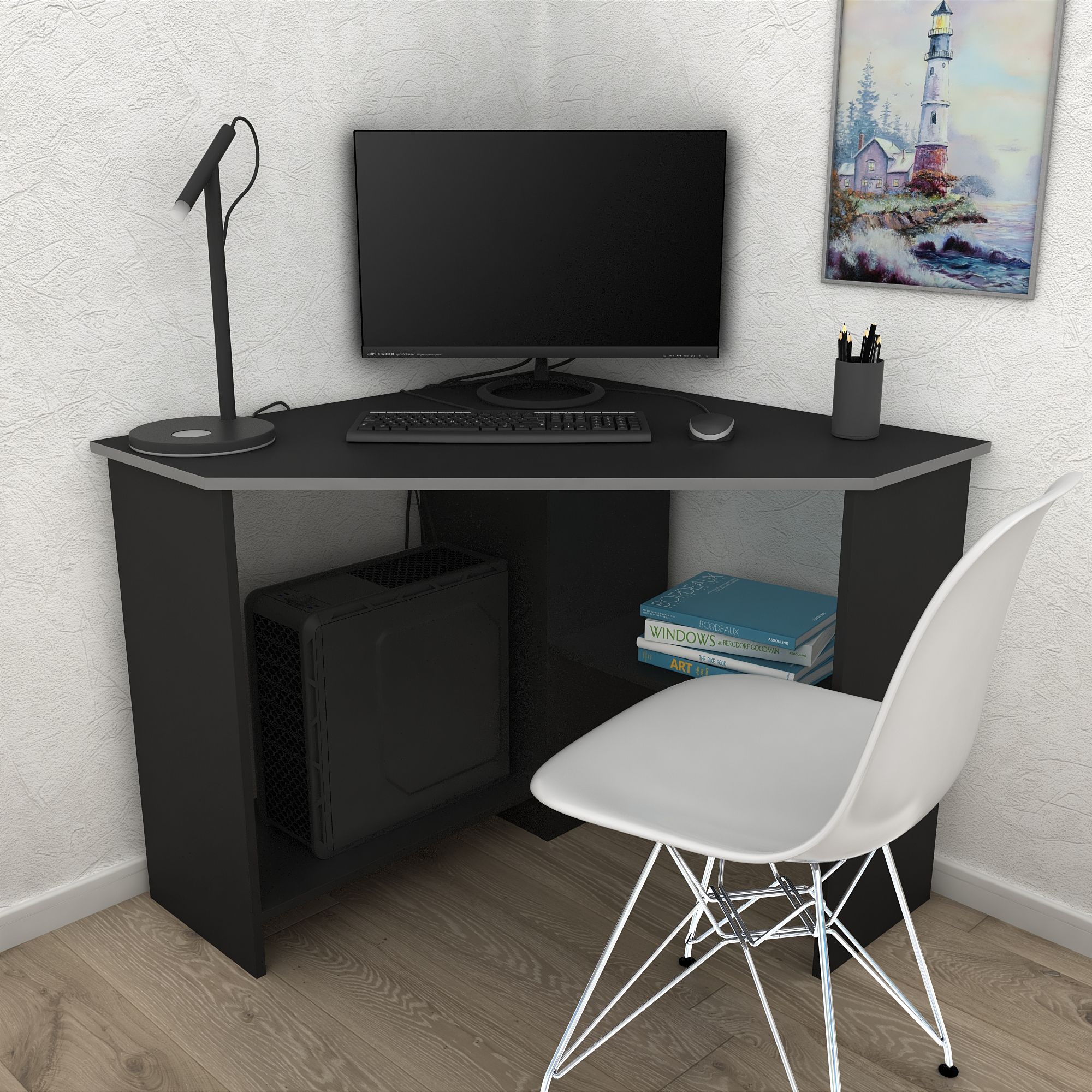 Стол письменный угловой компьютерный Дизайн Фабрика Corner 900 Черный/Серый, 90х90 см
