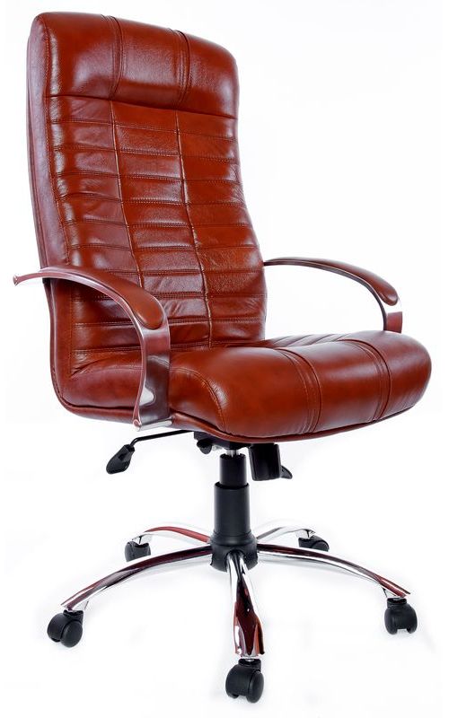 Кресло офисное Евростиль Атлант Хром кожа коричневая